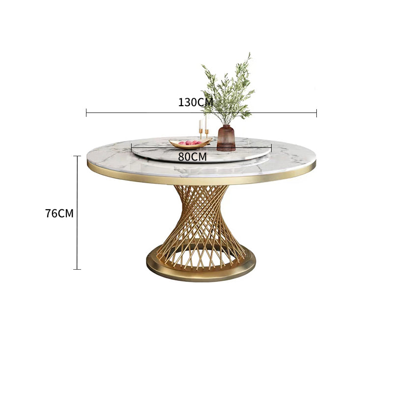 White Round Rock Plate Gold Base Dining Table – Peachpod Furniture
